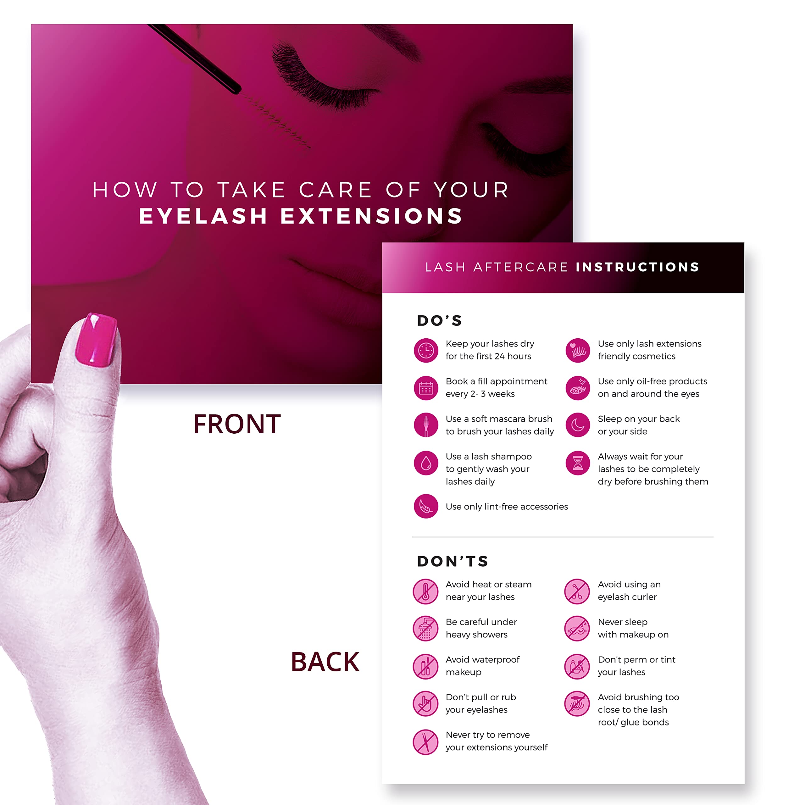 Lash Extension Aftercare Cards - Pack of 50 4x6 Double Sided Premium Eyelash Care Card Kit for Salons and Lash Technicians