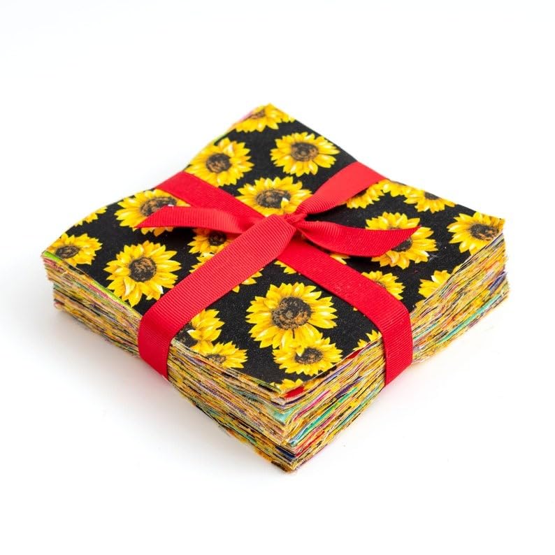 102 Pcs Fabric Strips Cute, Beautiful 100% Cotton Fabric Quilt, Width 5 inch Length 5 inch, Gift Sunflowers pre-Cut Charm Pack Squares, DIY Blanket