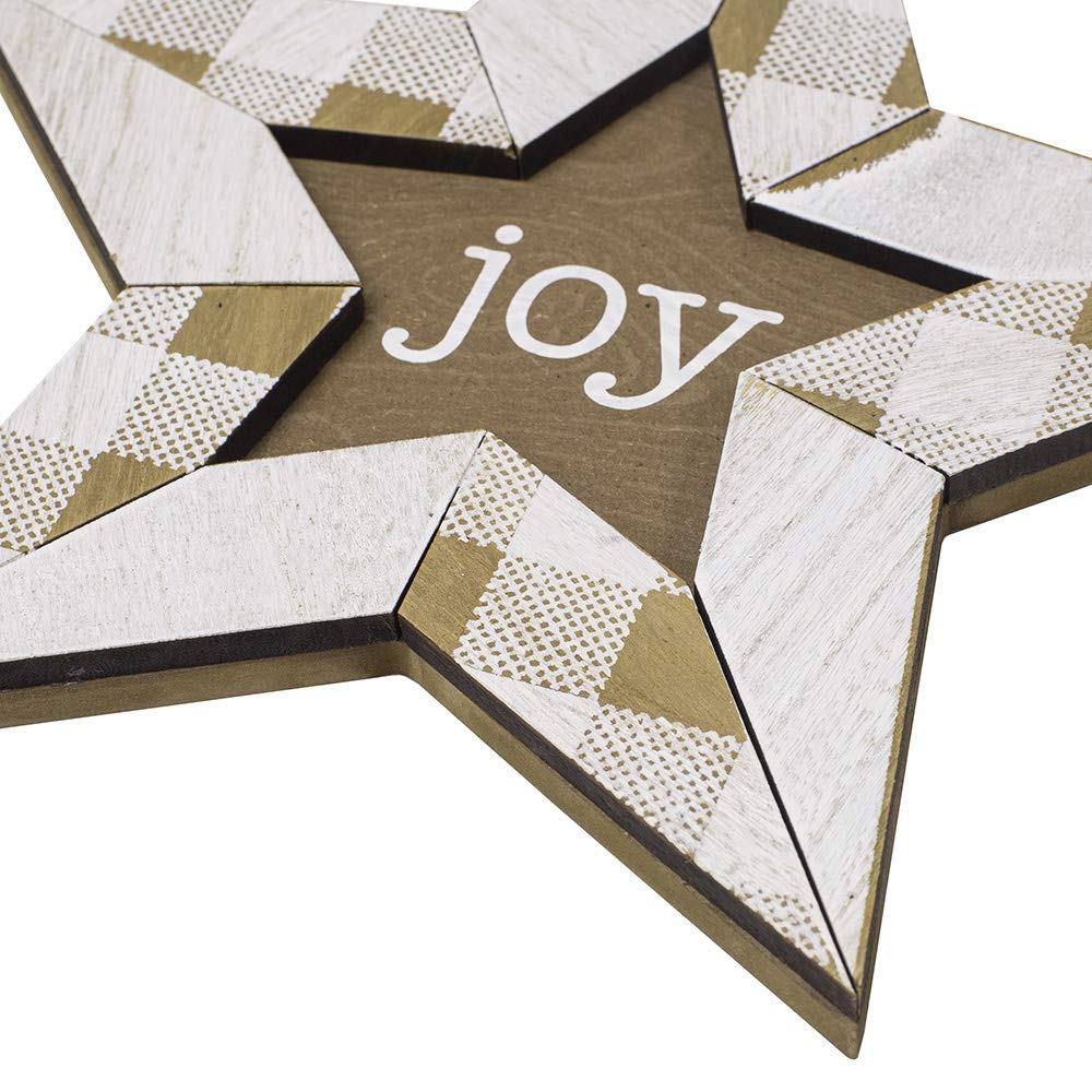 12 Inch Wood Hygge Christmas Decoration Hanging Star Sign Wall Art with Words (Joy)
