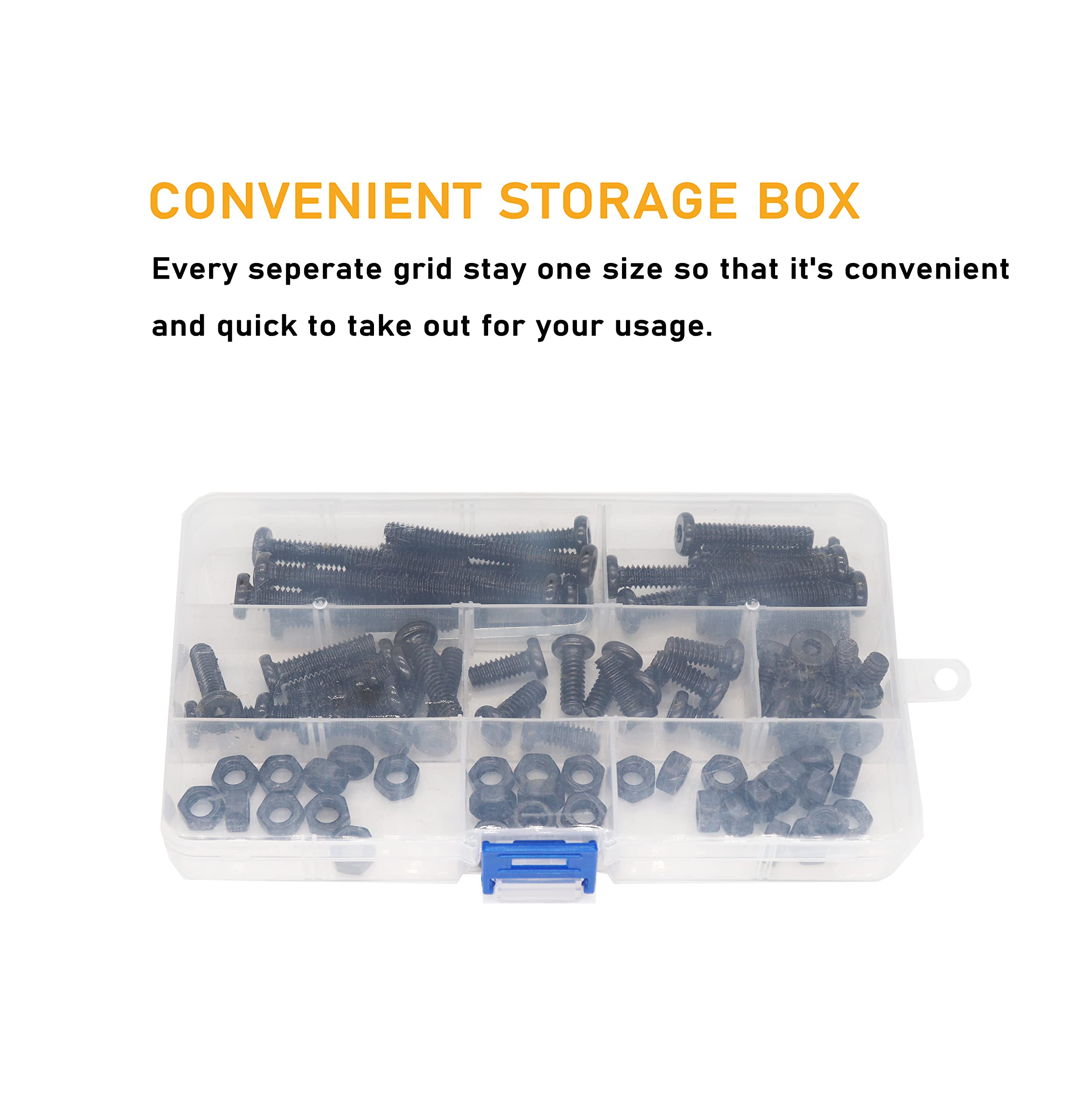 binifiMux 80pcs 1/4"-20 Black Hex Socket Cap Screws and 1/4"-20 Hex Nuts Assortment Kit, 3/8" 5/8" 1" 1-1/4" 2"