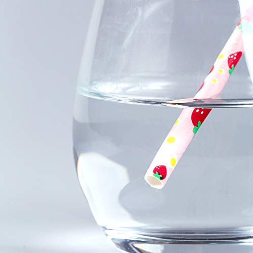 100 Pcs Disposable Straws, Biodegradable Paper Straws for Juices, Shakes, Smoothies, Party Supplies (Strawberry)