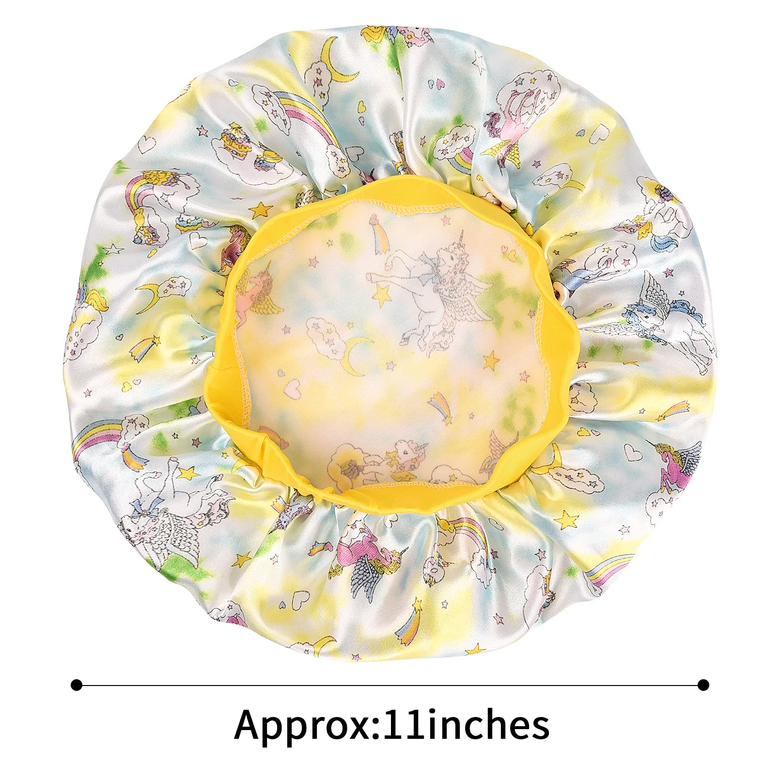 3 Pieces Kids Unicorn Satin Bonnet Wide Elastic Band Sleeping Cap Soft Silk Double Layer Night Hair Hats for Teens Toddler Child Baby