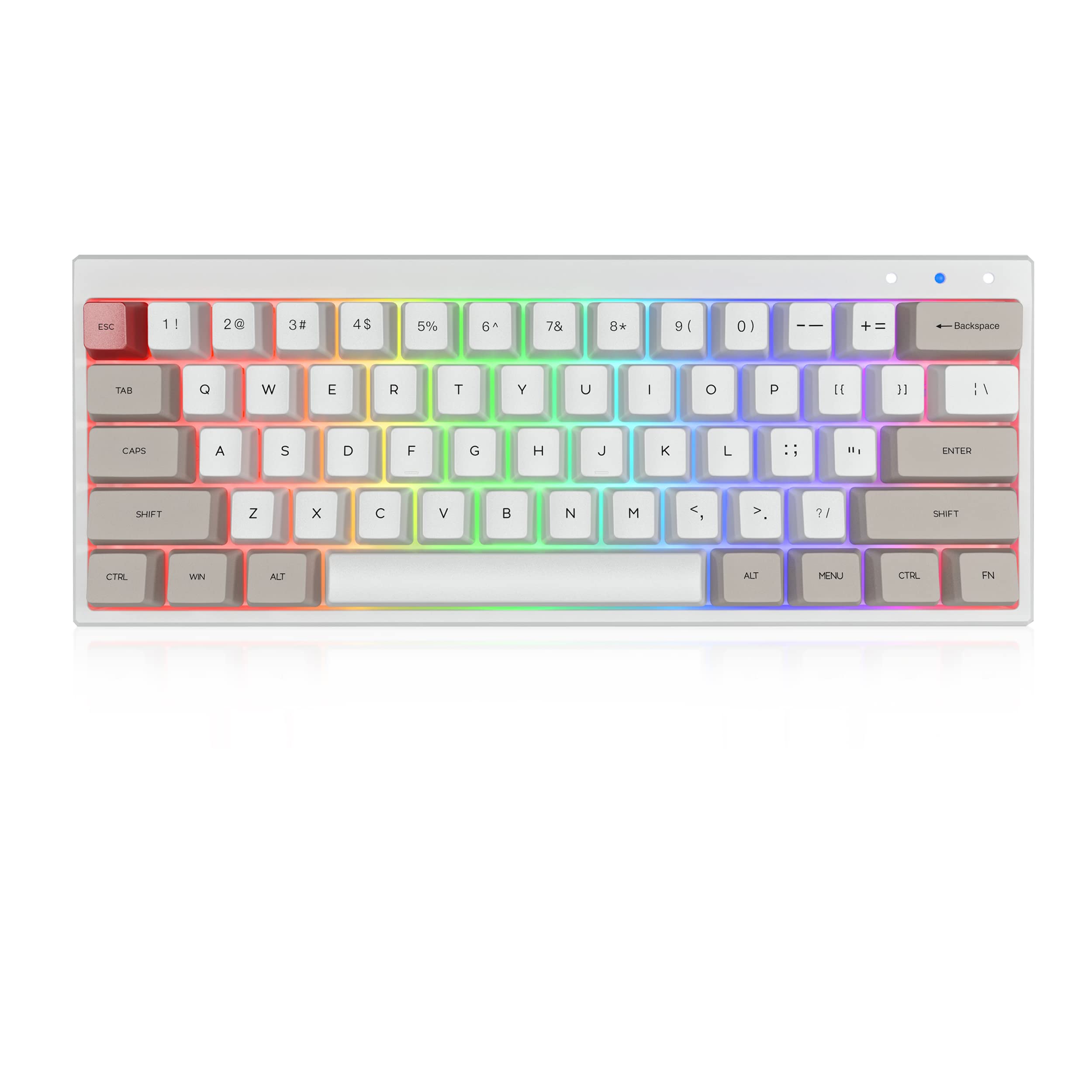 Ractous RTK61BP 60% Wireless Mechanical Gaming Keyboard,RGB Blacklit PBT Sublimation Keycaps 61keys Bluetooth5.1/Wried Gaming Keyboard for PC/Mac Gamers,Hot-Swap Gateron Optical Black Switch-White