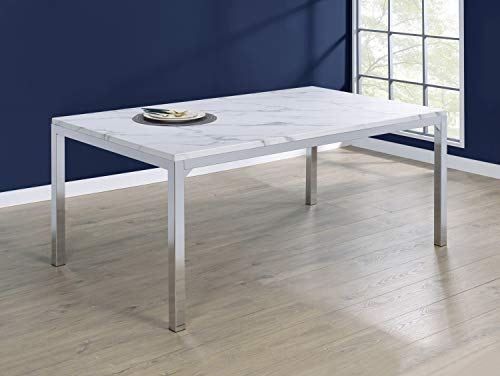 Coaster Furniture Athena Rectangle Marble Top Dining Table Carrara Mable and Chrome 110101