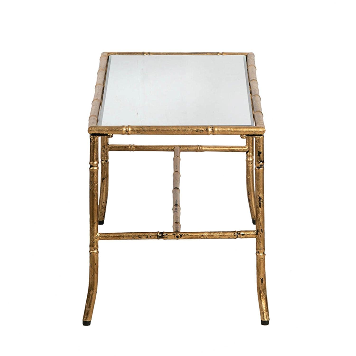 A and B Home 36" L Rectangle Indoor Elegant Coffee Table, w/Glass Top, Antique Gold Metal Frame, Padded Feet