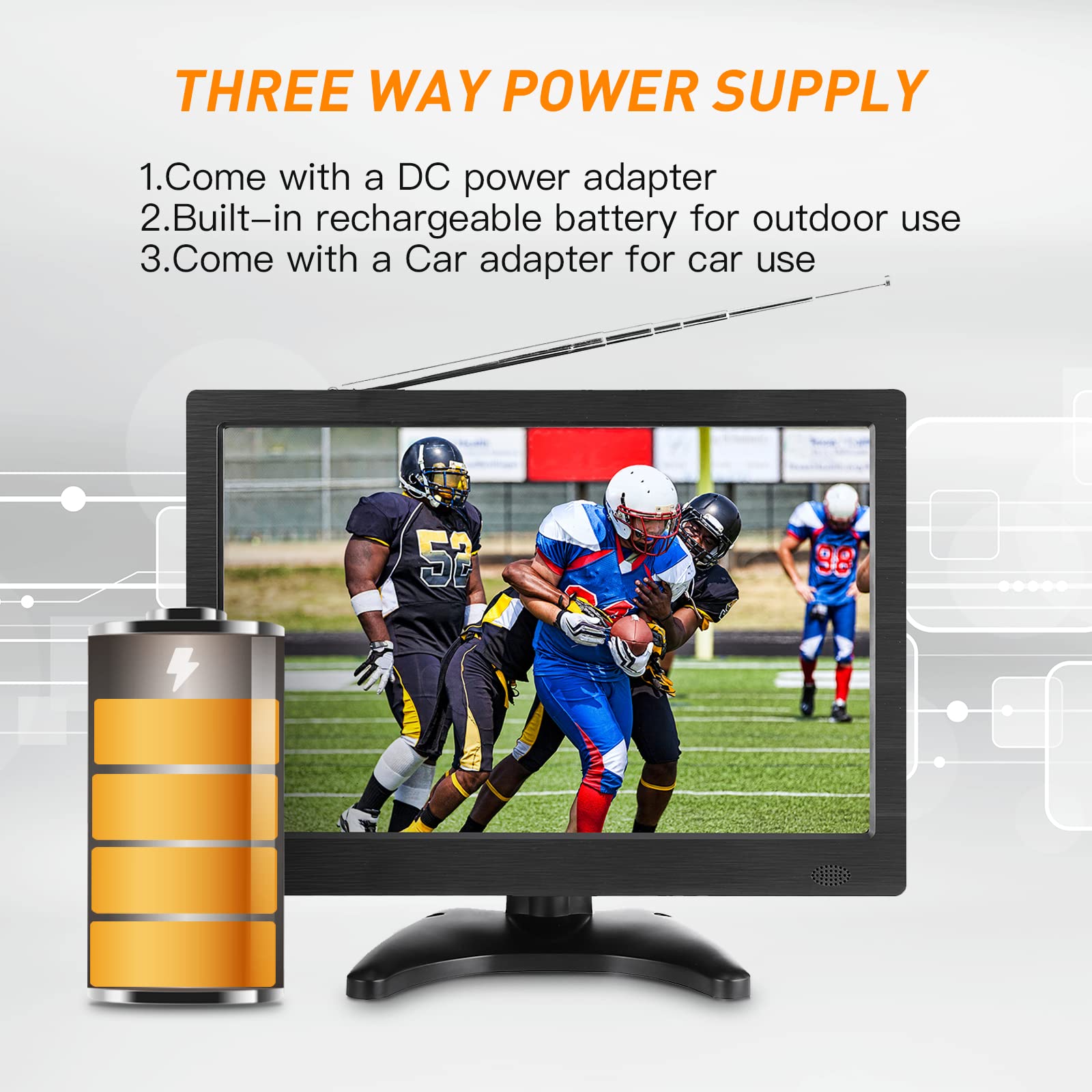 Eavacic 13.3" Portable TV/Monitor Handheld Televison ATSC and NTSC Mini TV with HDMI USB/SD battery operated for Car, Caravan, Camping, Outdoor and Kitchen