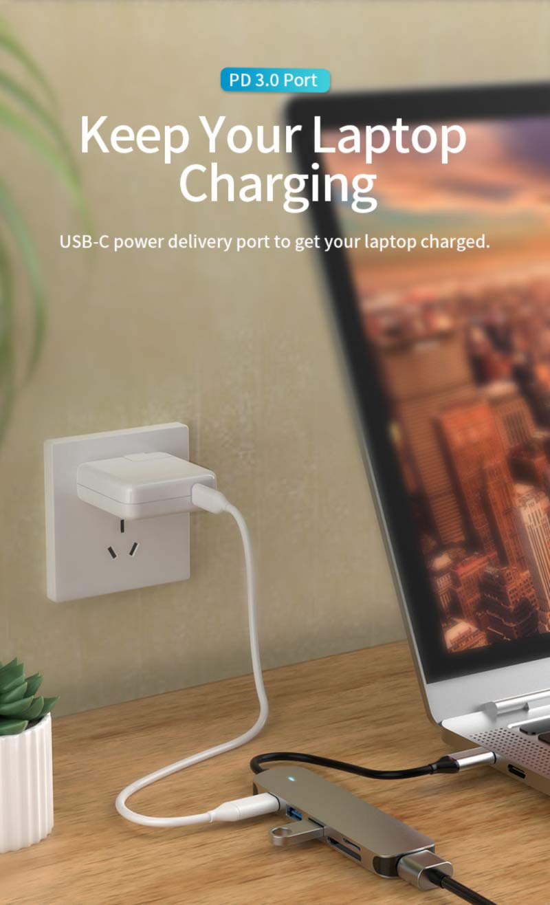 USB C hub,USB C Docking Station,6 in 1 USB C Docking Station Adapter,with 1 4K HDMI-Compatible,1 USB2.0,1 USB3.0,1 PD,SD TF Card Reader,Suitable for USB -C Type Equipment.