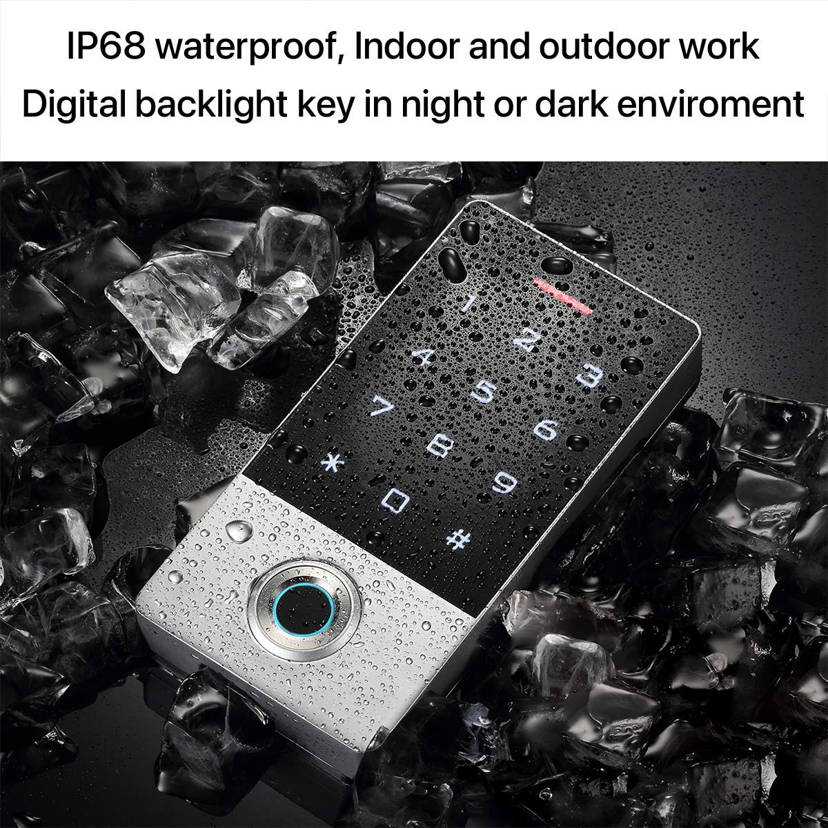 AMOCAM Fingerprint Password Access Control System with 5PCS ID Key Fobs, Fingerprint Door Lock Keypad Controller Support 10000 Users, Weatherproof, Backlight, Zinc Alloy Metal, Touch Panel