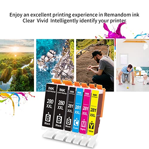 Remandom for PGI-280XXL CLI-281XXL Ink Replacement for Canon Printer Ink 280 281 Combo for Canon Pixma TR8620 TR7520 TR8520 TST6120 TS6220 TS6320 TS9521C Printer (6-Pack)