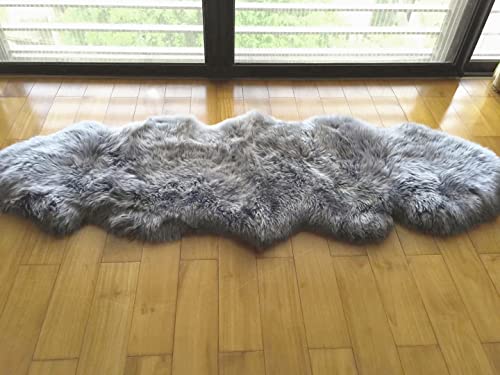 Starose New Zealand Double Pelts Sheepskin Rug Light Gray Floor Area Rug Lambskin Runner 78"x28"
