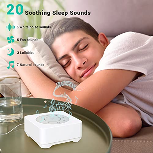 Fitniv White Noise Machine with Custom Button, 20 Natural Soothing Sounds & 32 Levels of Volume Control, Timer & Memory Feature, Plug in, Sound Machine for Baby Adults, Home & Office
