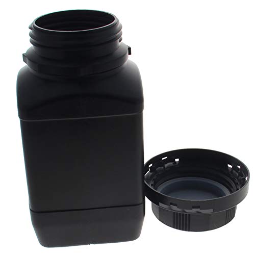 Bettomshin 1Pcs Wide Mouth Reagent Bottle, 75x145x50mm/2.95x5.71x1.97"(WxHxID)500ml PE Plastic Solid Sealing Bottle, Square Light Container Lab Solid Sample Storage Black with Anti-theft Cap