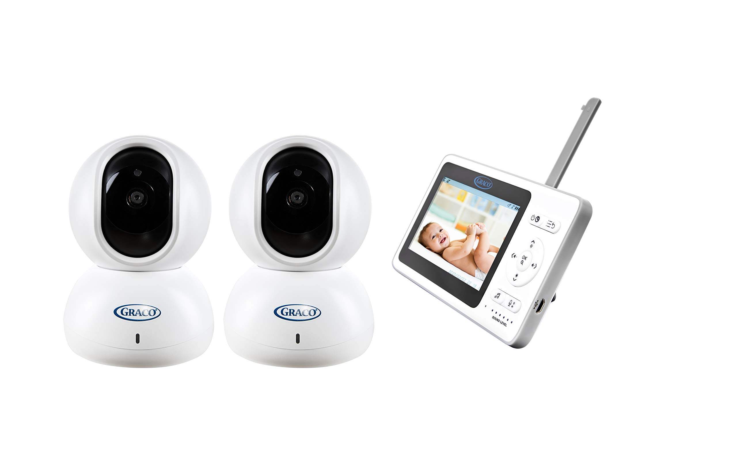 Graco Dual Video Baby Monitor with 4.3" Split Screen Remote and Night Light, Wireless Two Way Baby Monitoring Cameras with Night Vision and Room Temperature Sensor, Rechargeable Battery