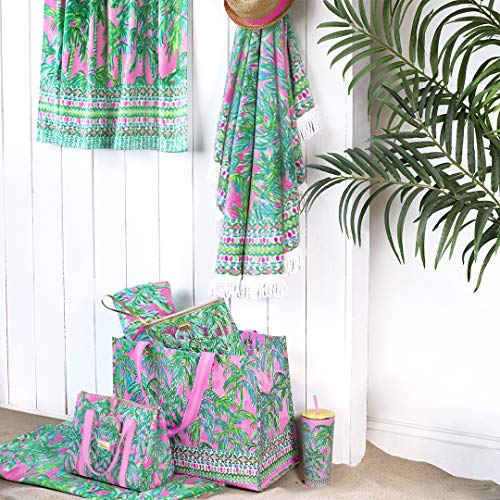 Lilly Pulitzer Pink/Green XL Market Shopper Bag, Oversize Reusable Grocery Tote with Comfortable Shoulder Straps, Suite Views