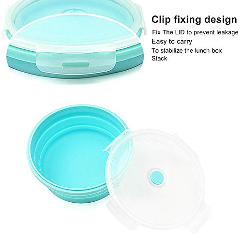 Collapsible Bowls, GLE2016 Silicone Collapsible Food Storage Containers with Lids for Camping, Round Silicone Lunch Containers, Microwave, Dishwasher and Freezer Safe (4, Blue)