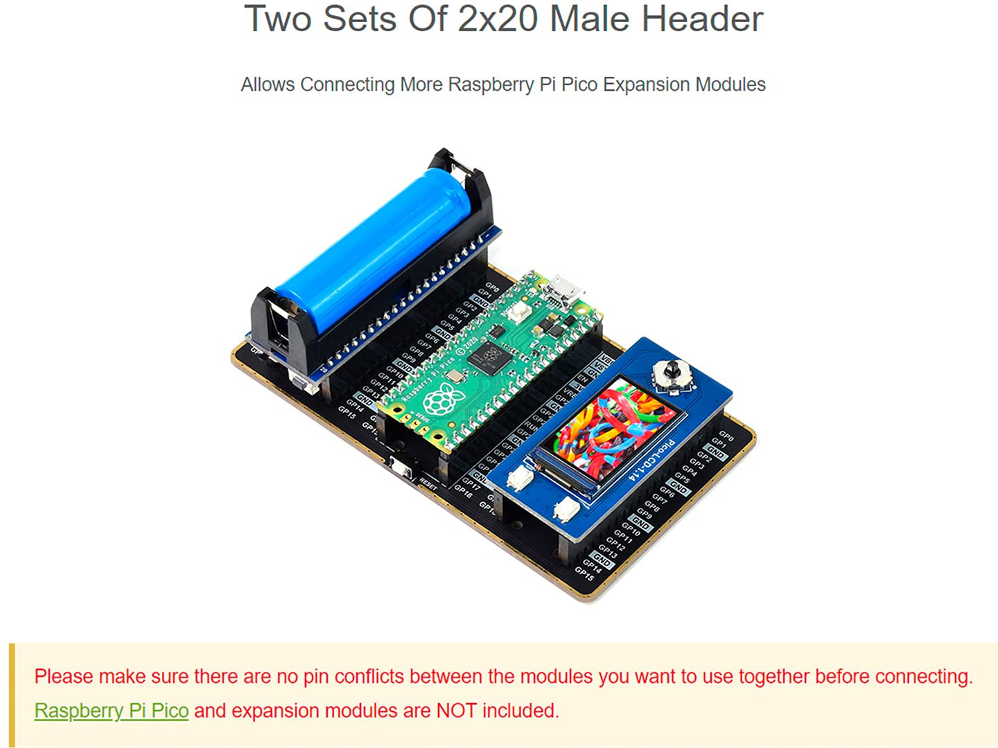 BFab Dual GPIO Expander for Raspberry Pi Pico,Two Sets of 2x20 Male Header for Connecting More Expansion Modules,Direct Attaching or Jumper Wires