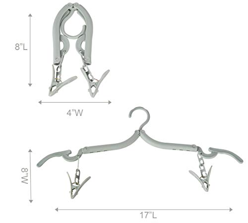Home-X Folding Hangers with Clips, Space-Saving Hangers for Clothes, Compact Closet Organizer Accessories, Travel Clothes Hangers, Set of 2, 8" L x 4" W x ½” H, Gray