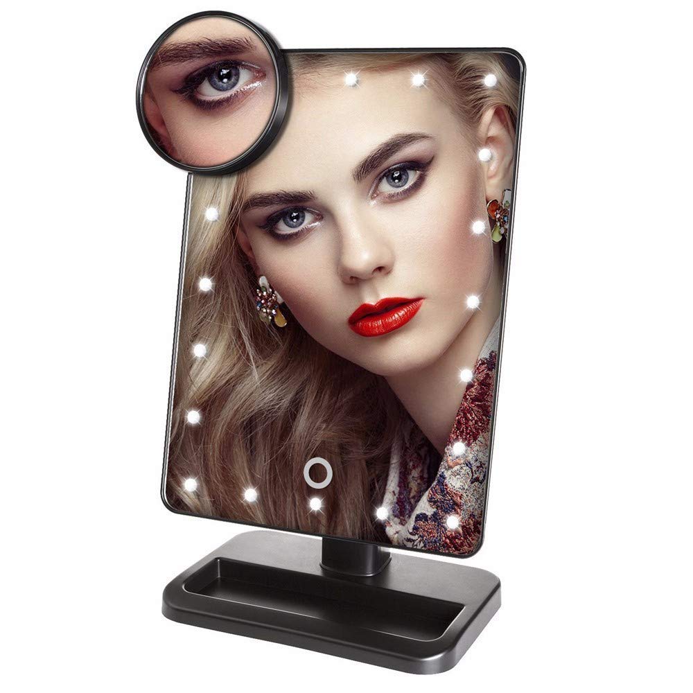 LIMEI-ZEN Lighted Makeup Mirror, 16 LED Cosmetic Mirror Touch Screen Dimming 90° Rotation with Stand Charging Vanity Mirror Battery and USB Power Mirrors