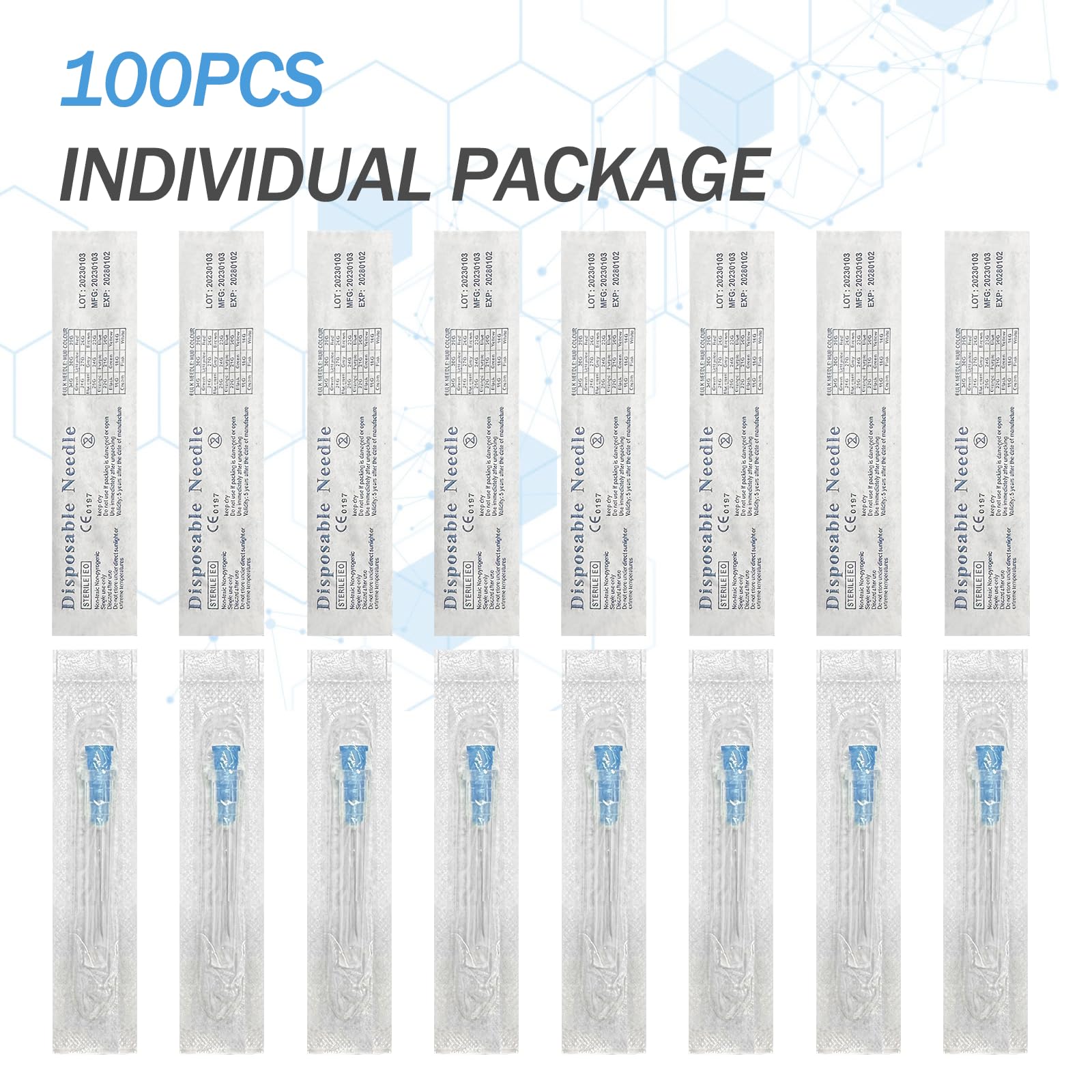 100Pack 23 Gauge 1 Inch 25MM Sterile Disposable Injection Needle for Lab Industrial Measuring, Refilling Inks, Plant and Crafts, Individually Wrapped