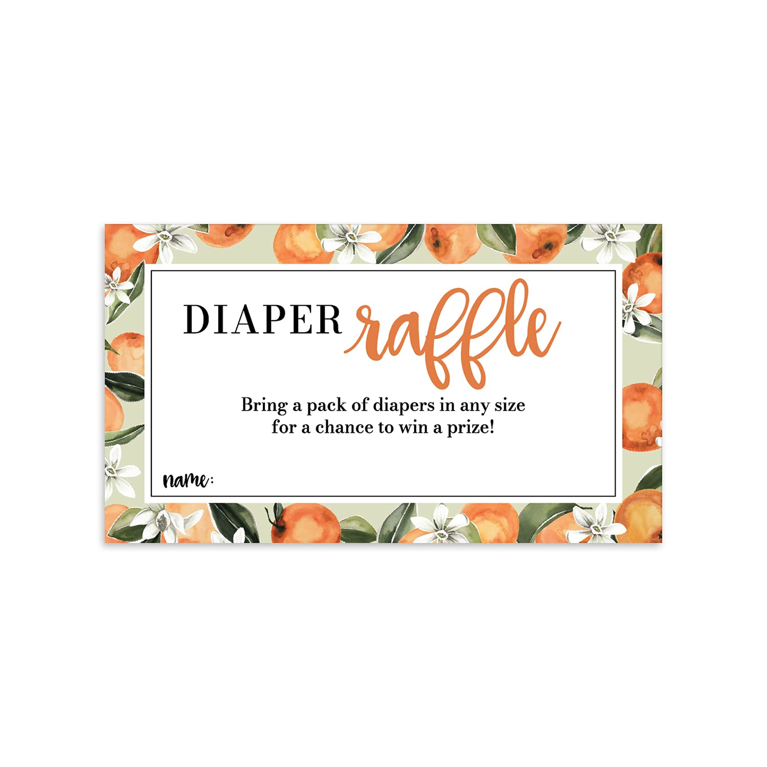 Canopy Street Little Cutie Diaper Raffle Tickets for Baby Shower/Clementine Sprinkle Or Gender Reveal Party Game / 50 Adorable Fruit 3.5” x 2” Diaper Drawing Cards