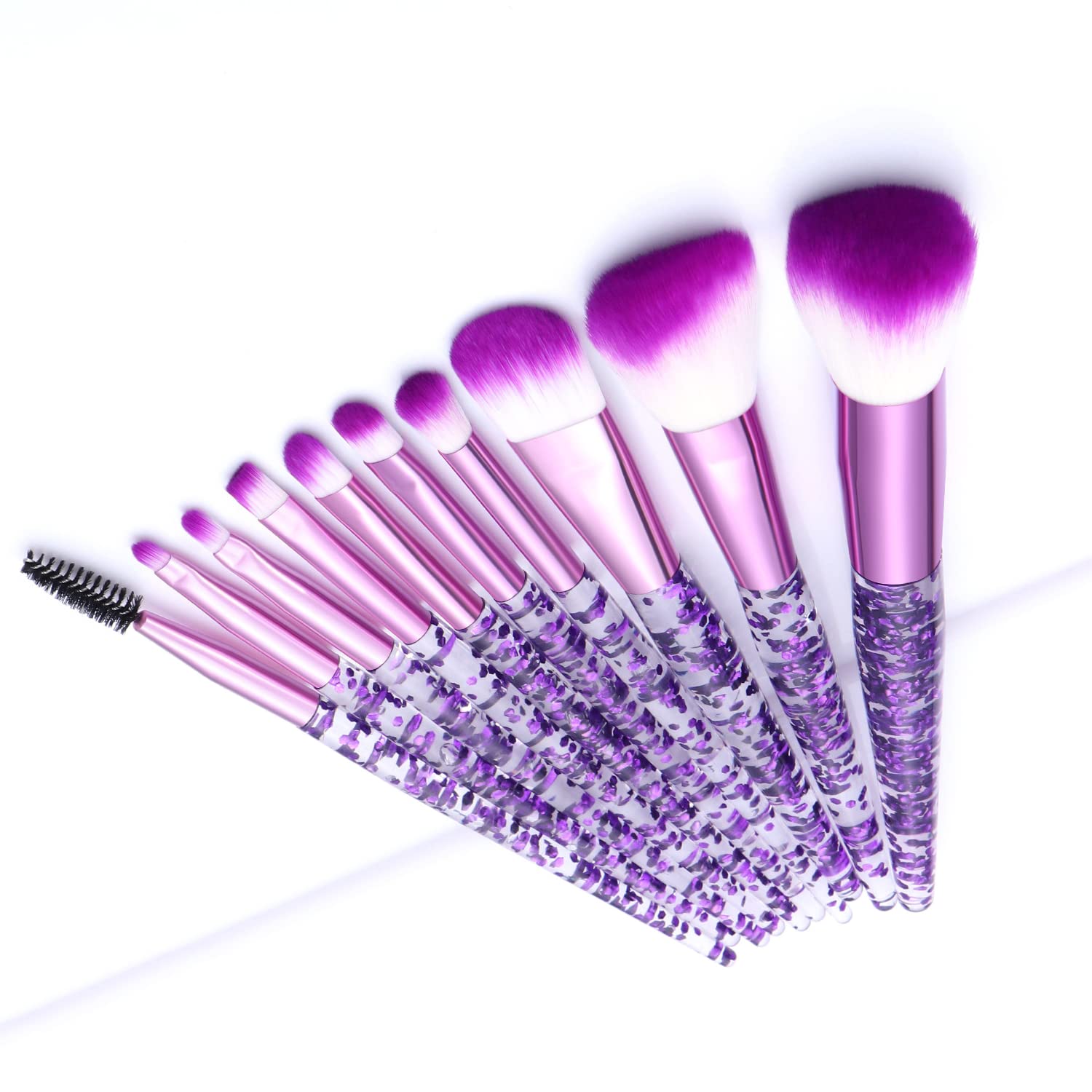 10 Pieces Crystal Glitter Makeup Brushes Premium Synthetic Fiber Makeup Brush for Foundation Powder Concealers Blush and Eyeshadow (Purple)