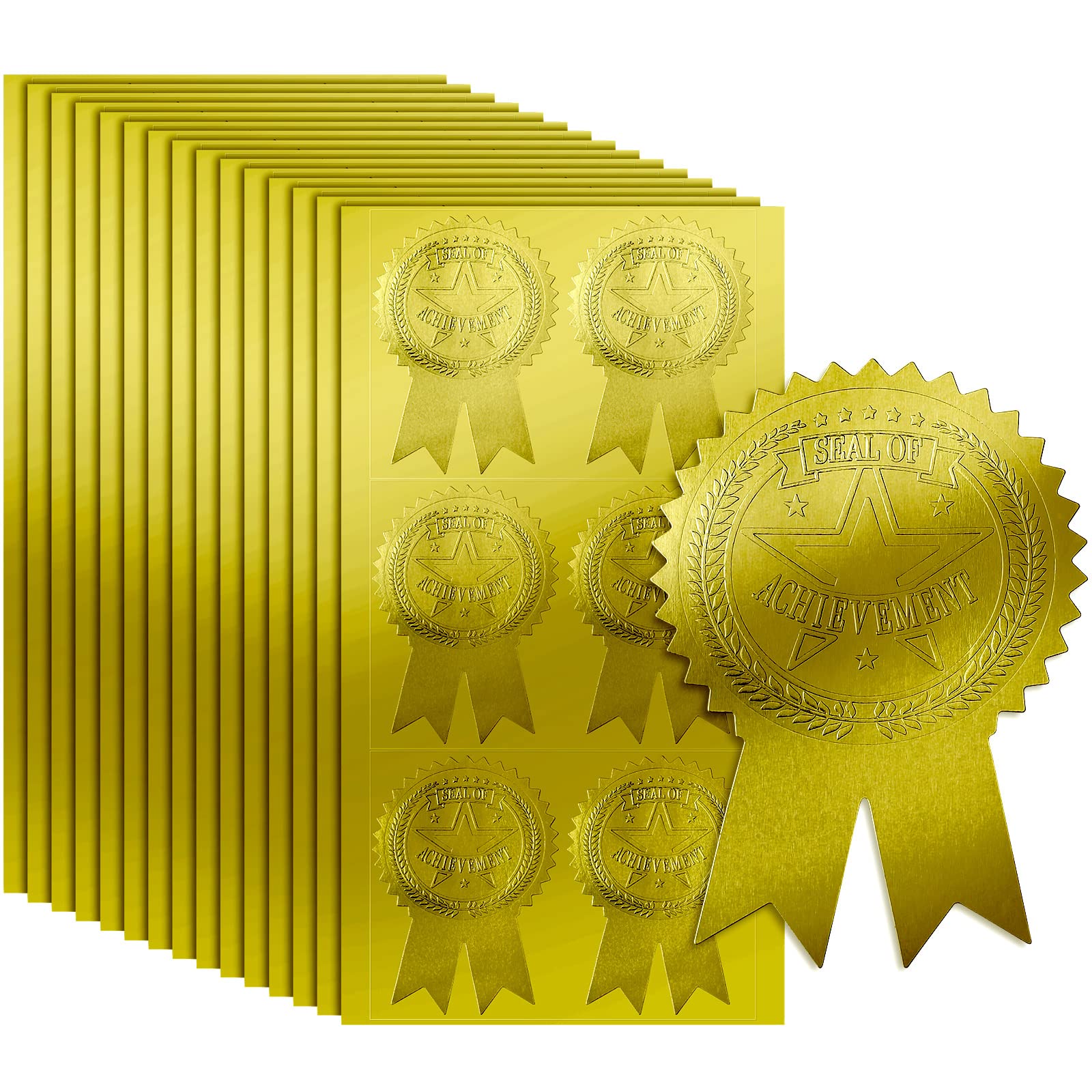Zonon 200 Pieces Ribbon Embossed Seal and Gold Foil Certificate Seal Embossed of Achievement Ribbon Certificate Seals Stickers Envelope Gold Award Stickers