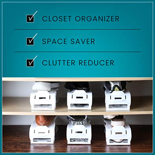 Homeries Shoe Slots Organizer β Space Saving Adjustable Shoes Organizer Rack for Closet β Easy Shoe Stacker for Sneakers, Low Heels, High Heels, Sandals, Kids Shoes (Bright White, 18)