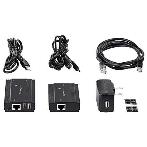 StarTech.com 4-Port USB 2.0 Extender Hub Over Single CAT5e/CAT6 Ethernet Cable (RJ45) - 330ft (100m) - USB Extender Hub Adapter Kit - Metal Housing - Externally Powered - 480 Mbps, TAA