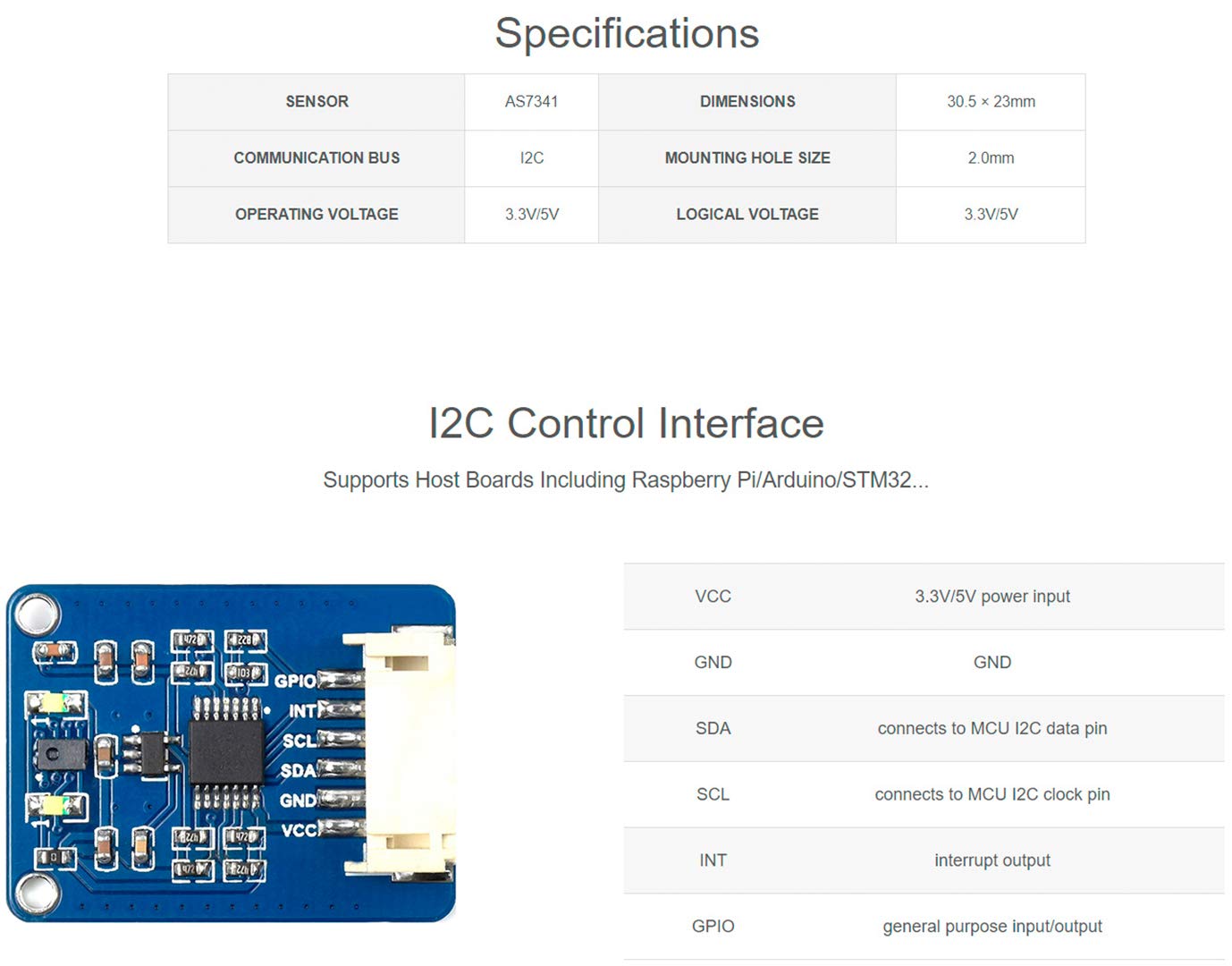 Bicool AS7341 Spectral Color Sensor 8X Visible Spectrum Channels Multi Channels I2C Bus Onboard AS7341 Chip with Color Identification Function for Arduino Raspberry Pi STM32