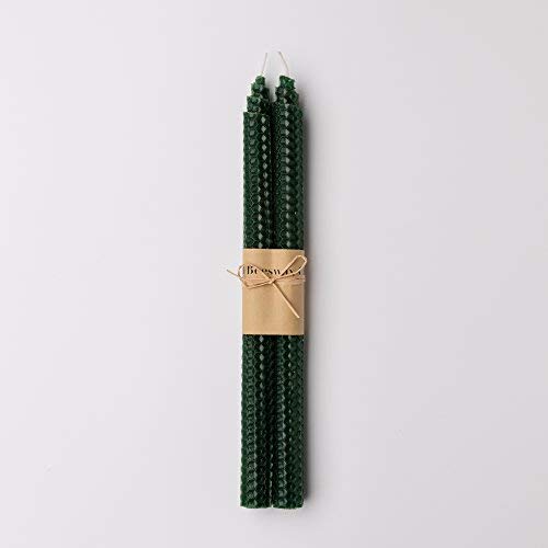100% Pure Beeswax Handmade Taper Candles (Avocado Green) - 8 Inch Smokeless Dripless Pair - Natural Subtle Honey Smell - Elegant Honeycomb Design - by Galanta & Co.