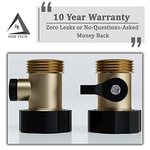 DBR Tech Heavy Duty Brass Shut Off Valve, Garden Connector Attachment with Rubber Washers for Outdoor Lawn and Gardening Hoses, Leak Resistant Threading, 3/4 Inch