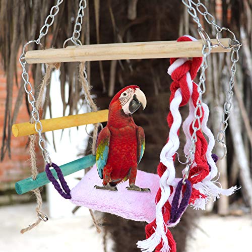 Besimple Pet Parrot Swing Hanging Ladder Colorful Climbing Toys with Hammock for Bird Ferret Parrot Rat Hamster Small Animal