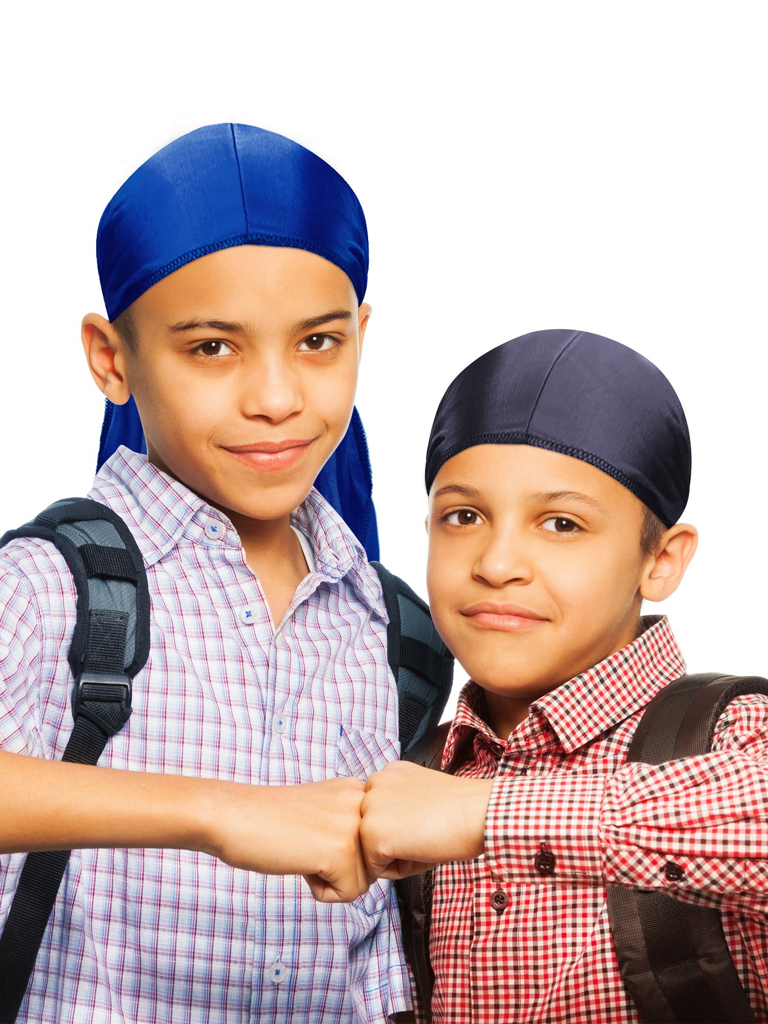 8 Pieces Satin Baby Durags Kids Satin Durag Caps Headwraps with Long Tail and Wide Straps for 360 Waves (Dark Color)
