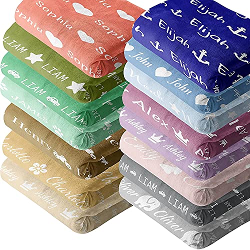 Happy Vibes Mall Personalized Baby Blankets for Girls and Boys with Name and Icon - Custom Baby Blanket for Newborn Infant or Toddler (30x40)