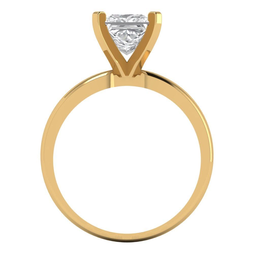1.5 Ct Brilliant Princess Cut Clear Simulated Diamond 14K Yellow Gold Solitaire Engagement Bridal Anniversary Ring Size 5.25