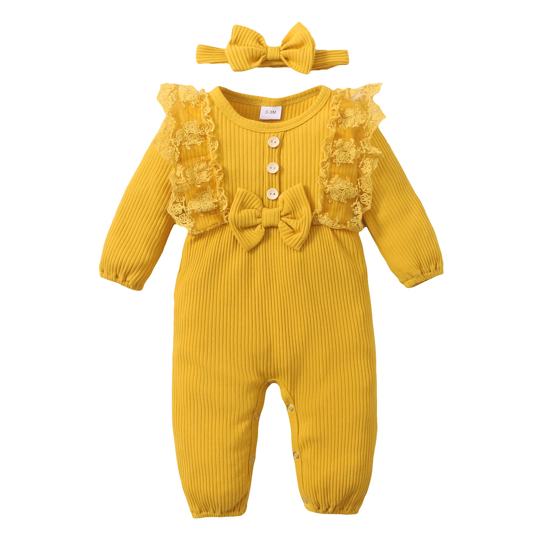 SOLOYEE 0-3 Months Baby Girl Clothes Cute Long Sleeve One Piece Infant Romper with Headband