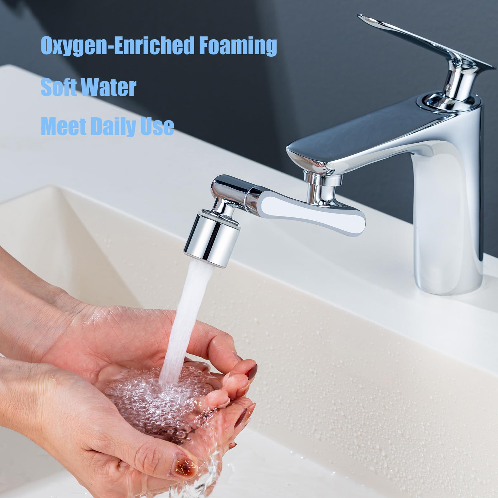 1080° Rotating Faucet Extender,2 Modes Pressurized Spray Attachment, Solid Brass Robotic Arm for Kitchen/Bathroom Face/Eye Wash