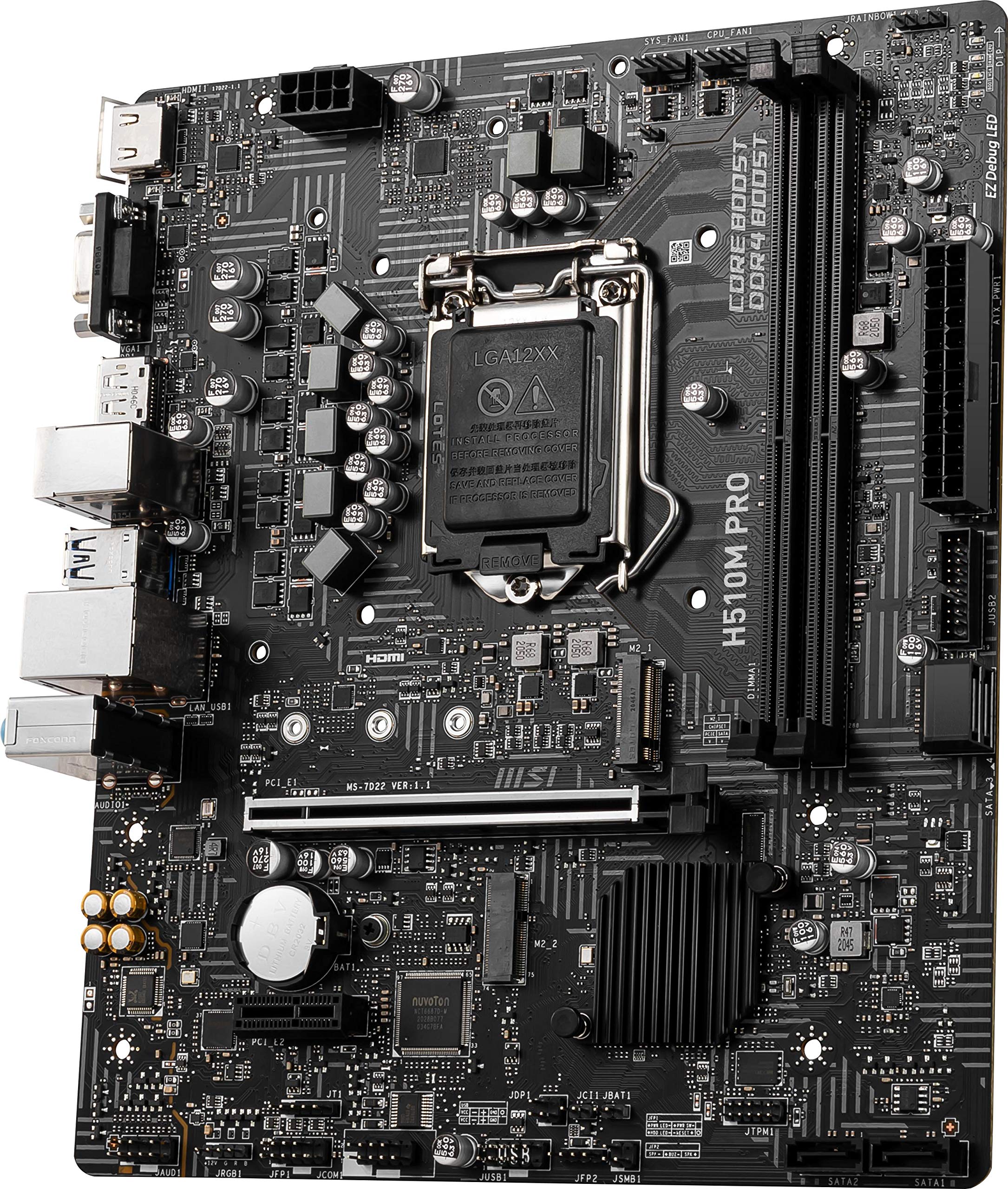MSI H510M PRO ProSeries Motherboard (mATX, 11th/10th Gen Intel Core, LGA 1200 Socket, DDR4, PCIe 4, M.2 Slot, USB 3.2 Gen 1, 1Gbps LAN, D-SUB/DP/HDMI)