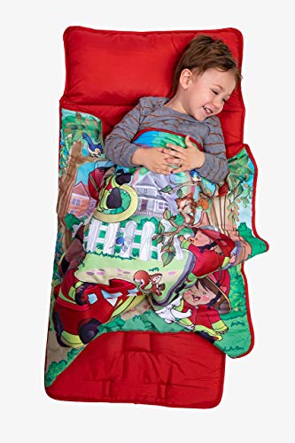 Baby Titi - Toddler Nap Mat with Removable Pillow, Carrying Handle and Strap Closure, Rollup Design, Soft Microfiber for Preschool, Daycare, Travel Sleeping Bag - Ages 2-4 Years (Firefighters)