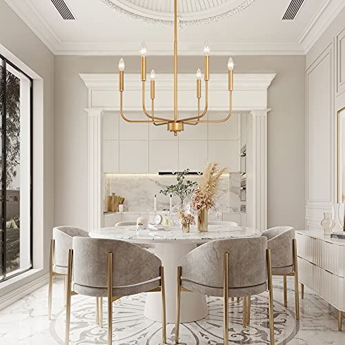 LOG BARN Gold Chandelier, Brass Chandelier for Dining Room, Gold Light Fixtures for Sitting Room, Bedroom, 6-Light, 22.5β Dia