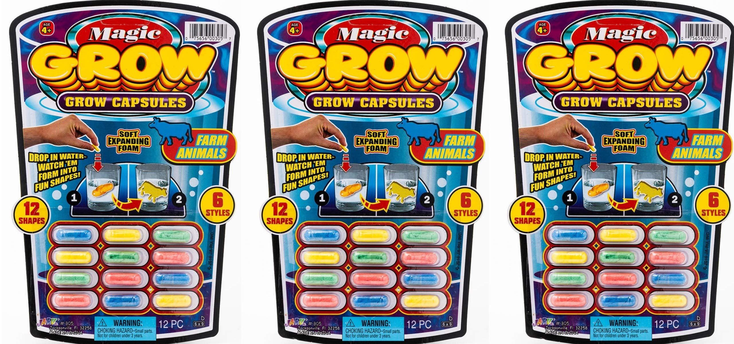 Ja-Ru Magic Grow Capsules, (3 Packs Assorted). Water Growing Animals Capsules. Great Party Favor Kids Toy. Bath Toys for Kids. Fidget Stem Toys. Plus 1 Sticker 305-3s