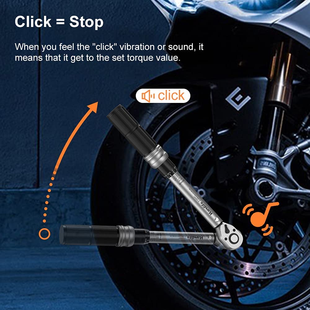 1/4" Torque Wrench Handife 5-25 Nm Drive Click Torque Wrench Set Bike Maintenance kit 1/4 Inch High Precision Repair Spanner Key with Double Scale, Two-Way Ratchet with Wrench Socket Bit Extension Bar