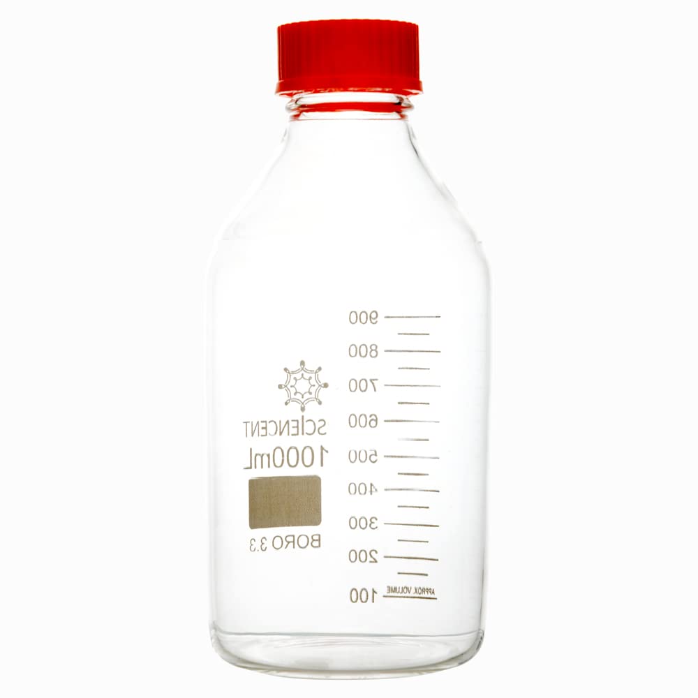 1000ml Leak Proof Media Bottle Super Thick Graduated with GL45 Screw Cap Durable 1 liter glass bottle