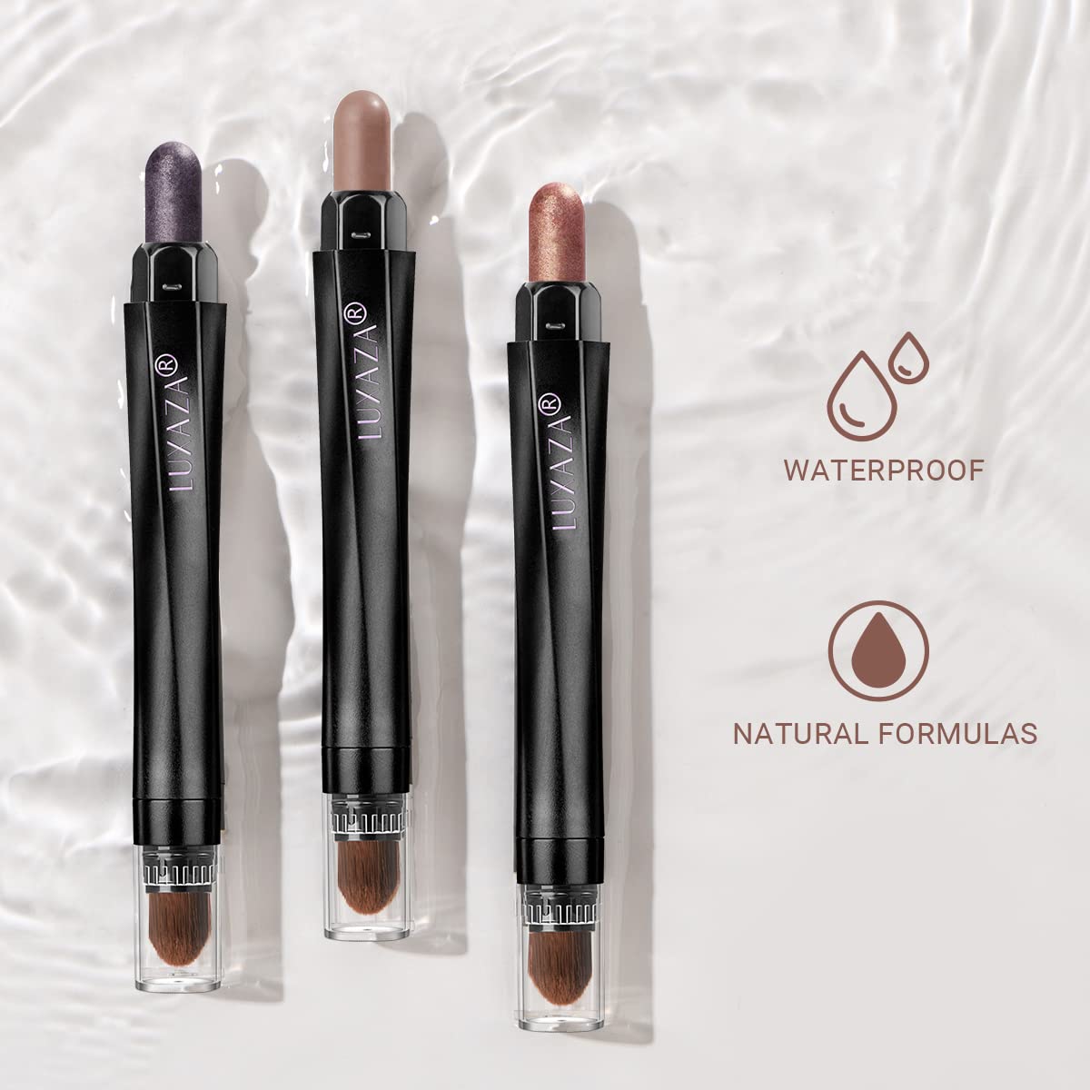 LUXAZA 3Pcs Eyeshadow Stick Set, Matte And Shimmer Creamy Eyeshadow Pencil,Eye Brightener Stick,Nude Caramel Grayish Purple Shadow Stick Set, Waterproof Long Lasting Smoky Highlighter Eye Makeup
