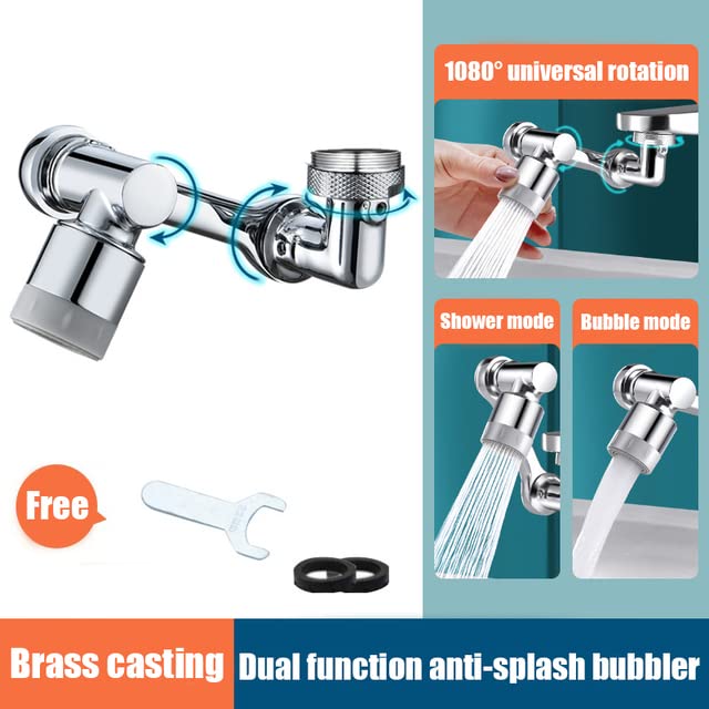 1080°Swivel Faucet Extender Aerator, Oxygen Enriched Foam, Splash Filter Kitchen Faucet Extender, 4-Tier Net Filter with 2 Water Outlet Modes,faucet extender for bathroom sink,faucet aerator(2pcs)