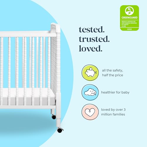 DaVinci Jenny Lind 3-in-1 Convertible Mini Crib in White, Removable Wheels, Greenguard Gold Certified