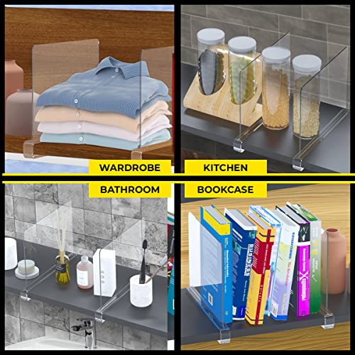 4PC Shelf Dividers β Transform Cluttered Closet to Neatly Organized, Easy to Install Acrylic Shelf Dividers for Closet Organization, Durable & Sturdy Clear Shelf Divider for Home & Office Organization