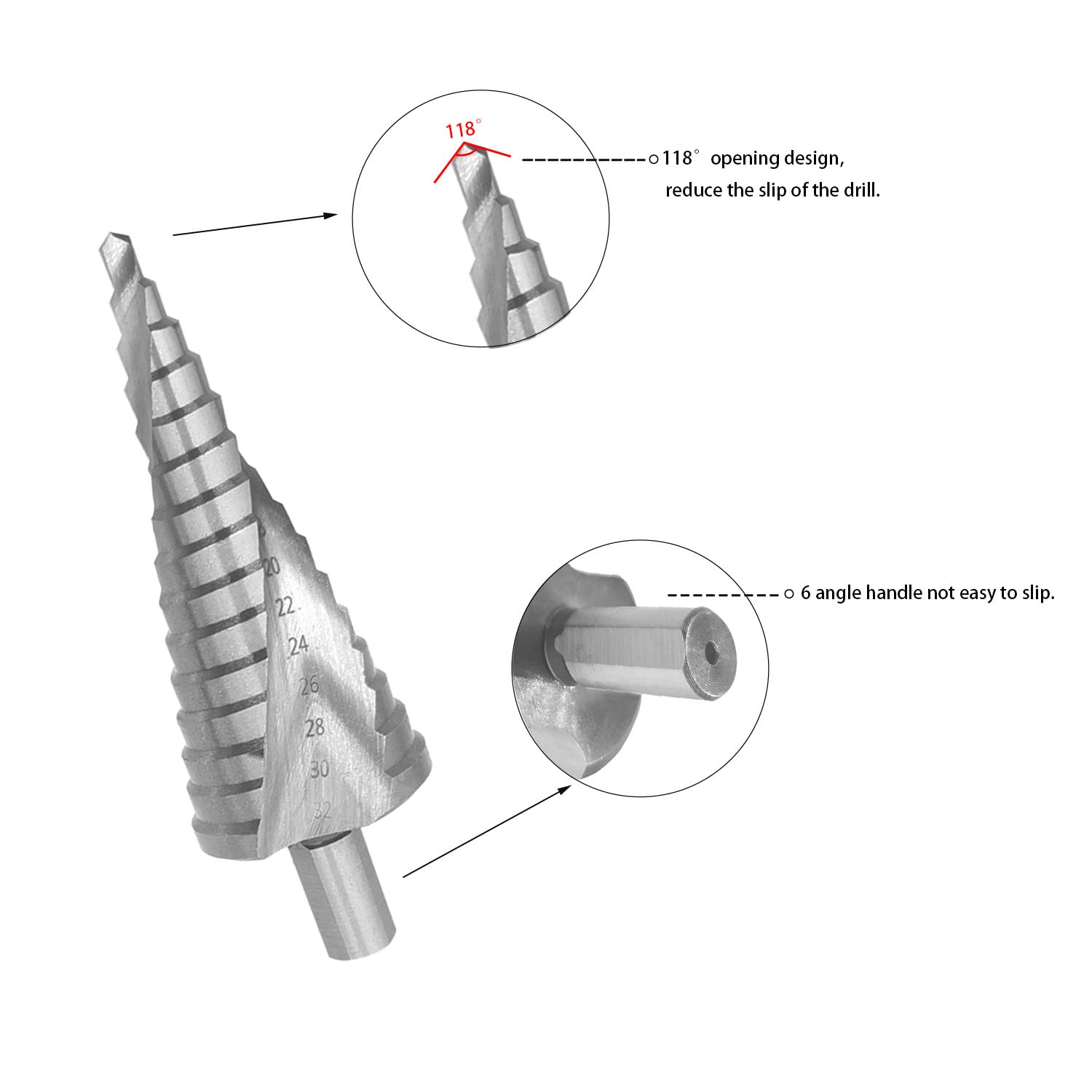 BQKKWIN 3PCS Titanium Step Drill Bit Set with Automatic Center Punch, 29Sizes in 3 High Speed Steel Drill Bits Set ,1/4" Triangular Shank Drive (with Box)