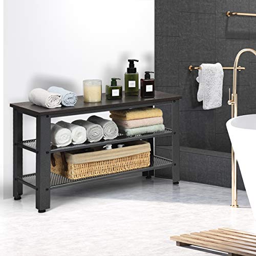ADtest Industrial Bench, Entryway Rack with 2 Mesh Shelves, Shoe Storage Shelf Organizer, Sliver