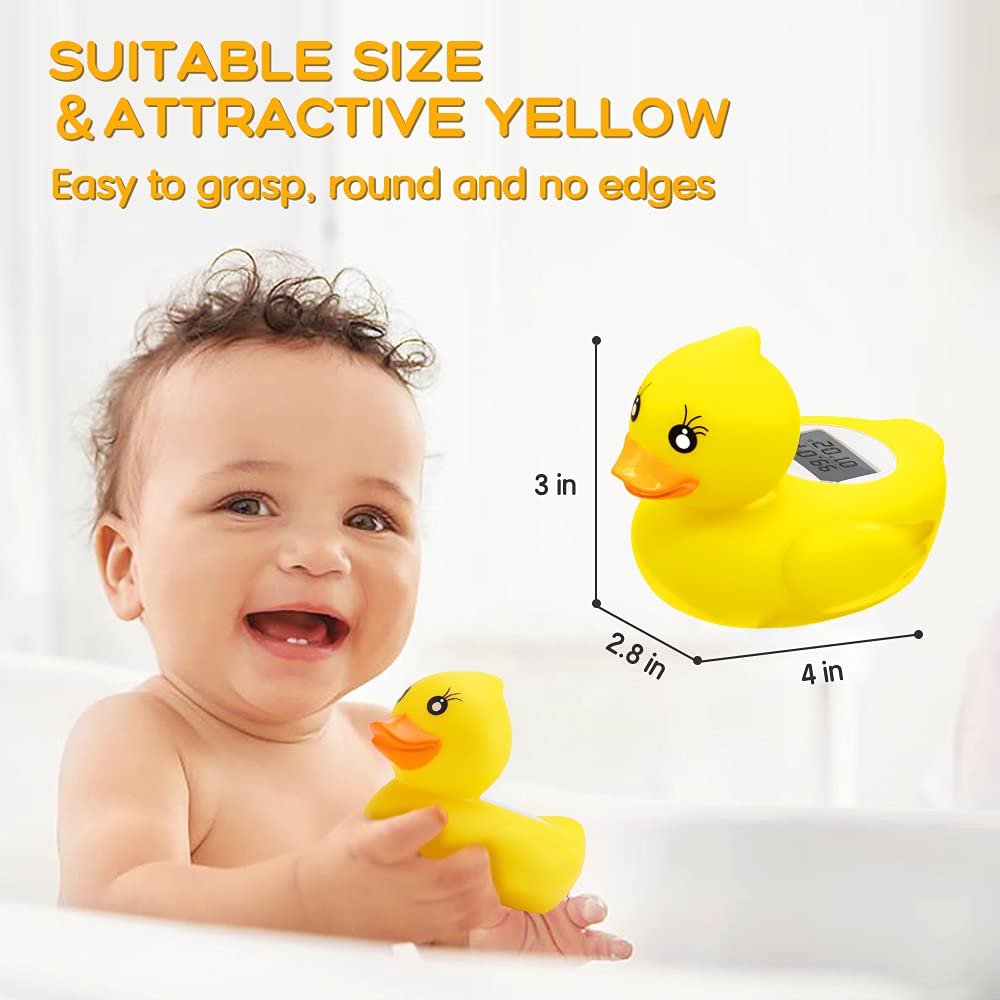 BabyElf Accurate Baby Bath Thermometer - Safety Bathtub Water Temperature Gauge, Duck Thermometers Floating Toy for Infants Bath Time, Come with 2 Extra Little Duck